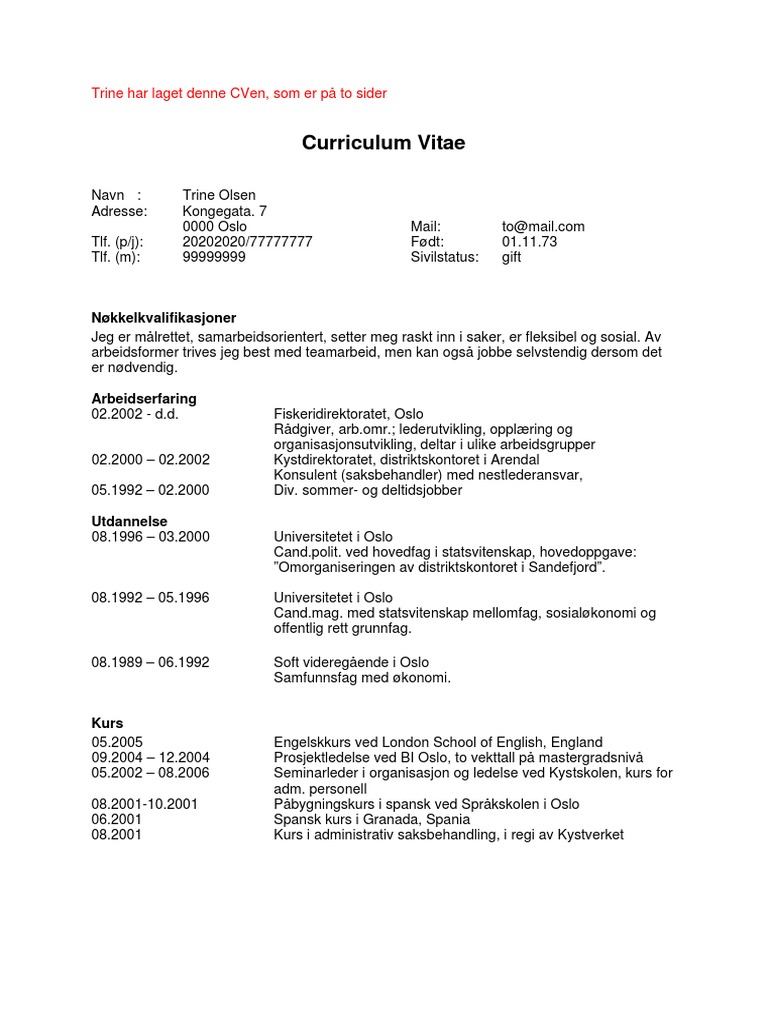 CV Norsk | PDF