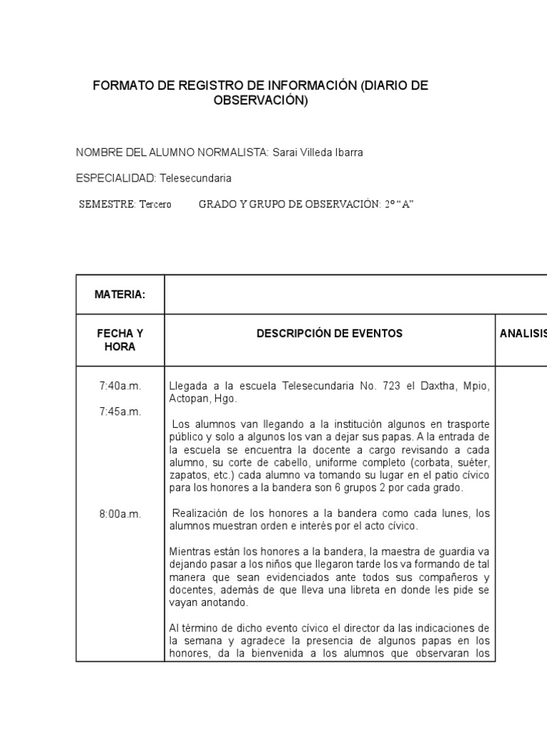 Diario de Observacion | PDF | Lectura (proceso) | Traducciones