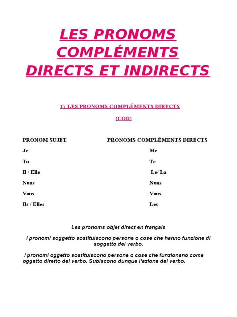 Pronoms Compléments Directs en Français | PDF | Pronom | Conjugaison