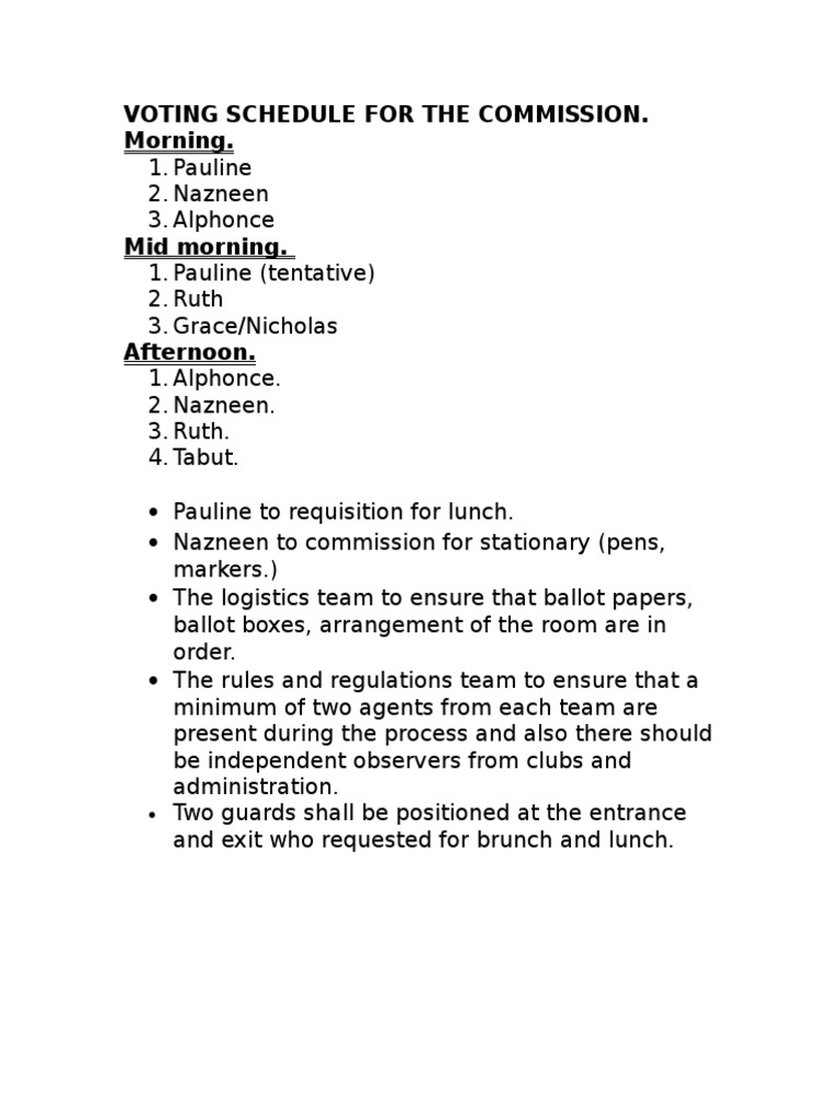 Commission Voting Schedule and Logistics | PDF | Social Science