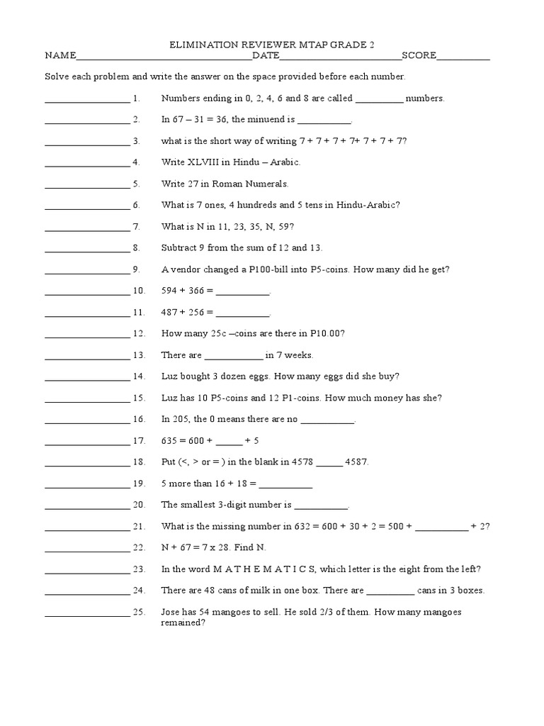 Elimination Reviewer Mtap Grade 2