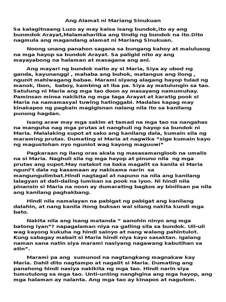 Ang Alamat Ni Mariang Sinukuan | PDF