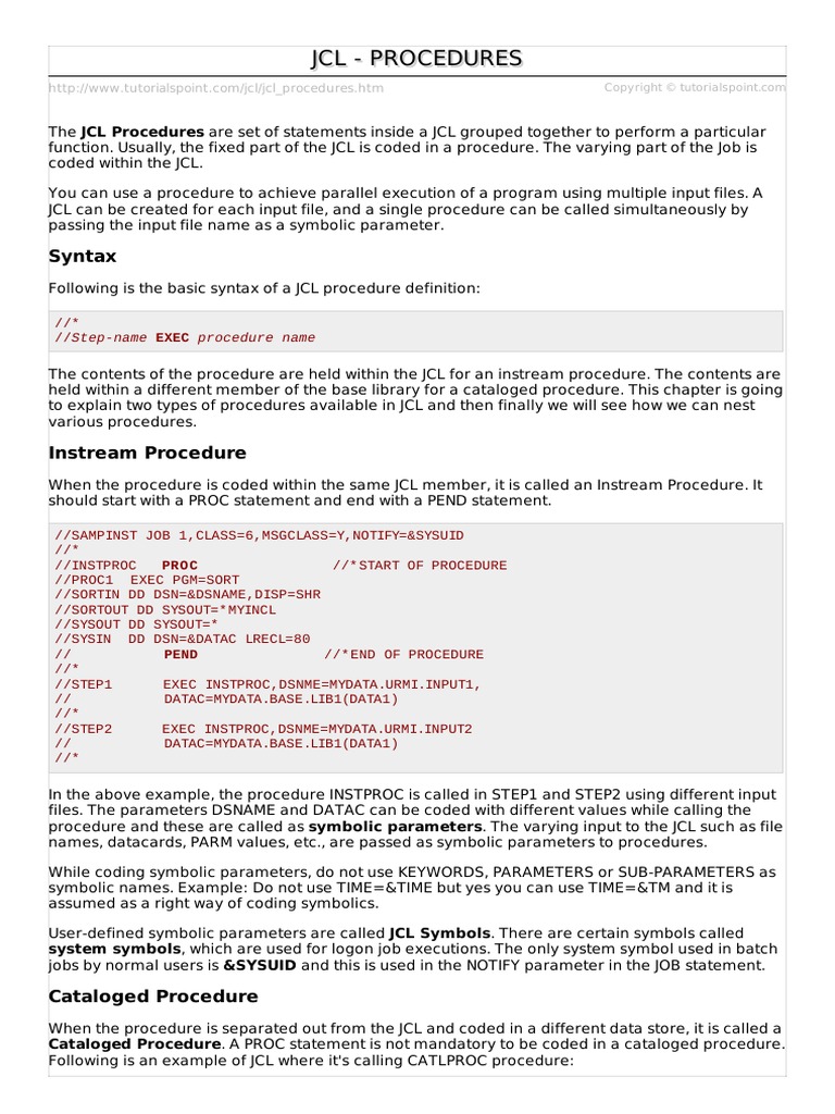 Jcl Procedures Pdf Parameter Computer Programming Computer Engineering
