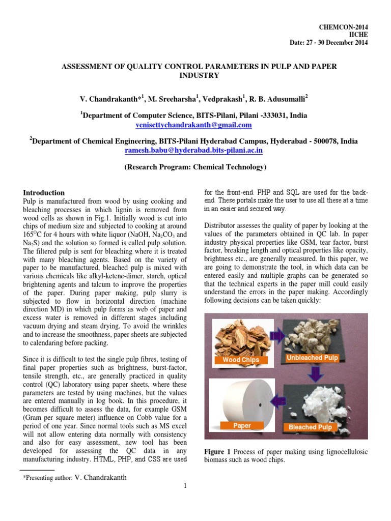 Abstract For Chemcon Software Tool For Assessment in Paper Industry ...