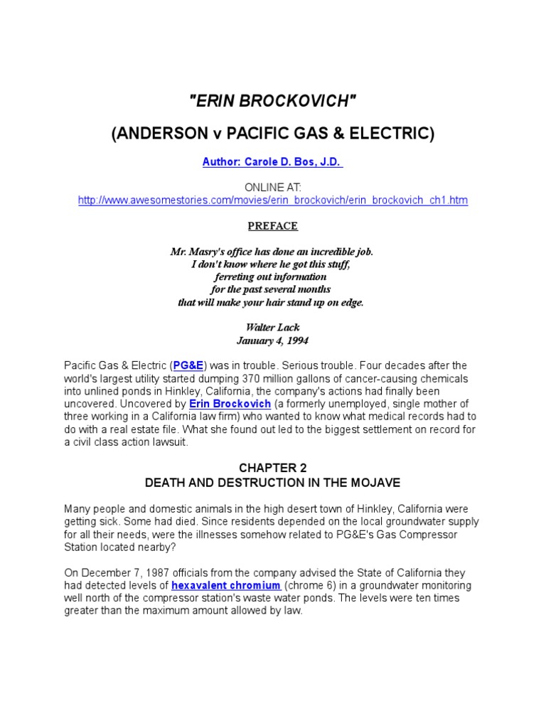 Story Behind Erin Brockovich | PDF | Pacific Gas And Electric Company ...