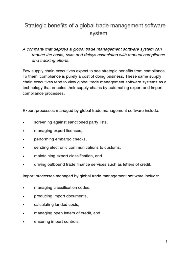 Strategic Benefits of A Global Trade Management Software System ...