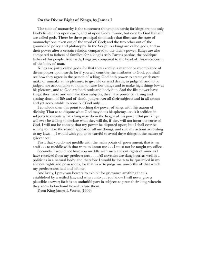 King James I On The Divine Right of Kings | PDF | God | Religious ...