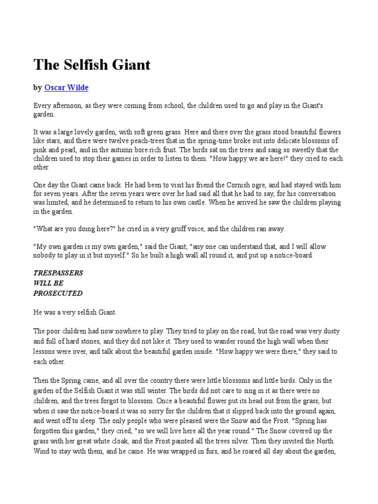 The Selfish Giant | PDF | The Happy Prince And Other Tales