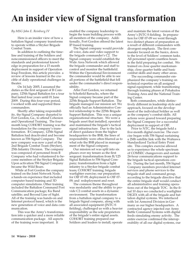 The Army Communicator - Reinburg Article | PDF | Brigade | Battalion