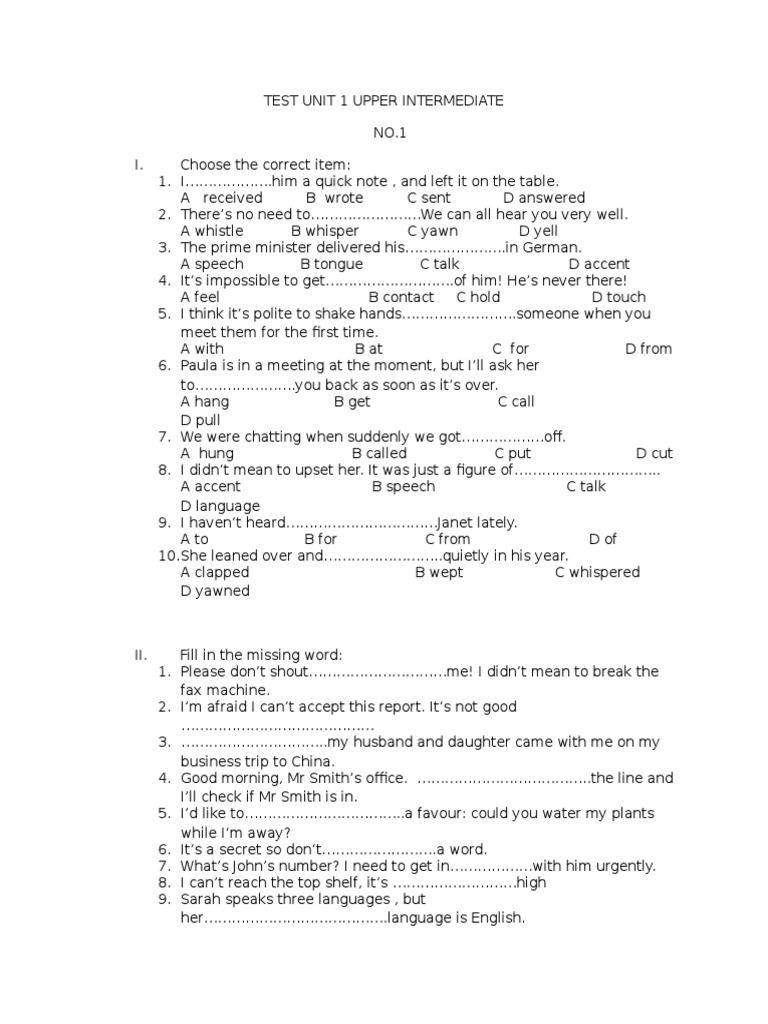 Test Unit 1 Upper Intermediate | PDF