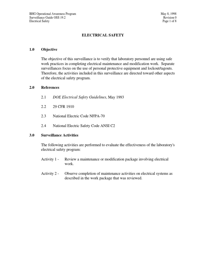 Electrical Safety Checklist | PDF | Capacitor | Personal Protective ...