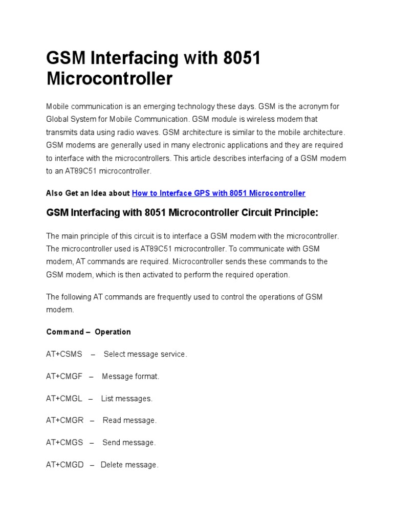 GSM Interfacing With 8051 Microcontroller | PDF | Modem | Electronic ...