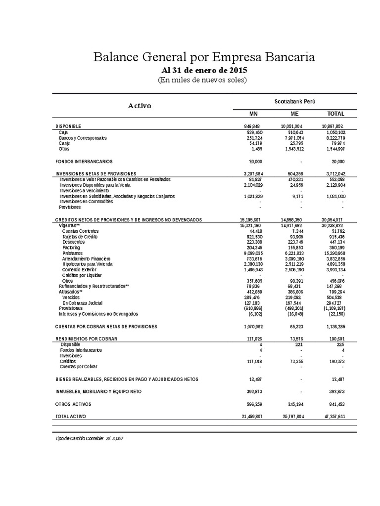 Balance General por Empresa Bancaria: Al 31 de enero de 2015 | Bancos ...