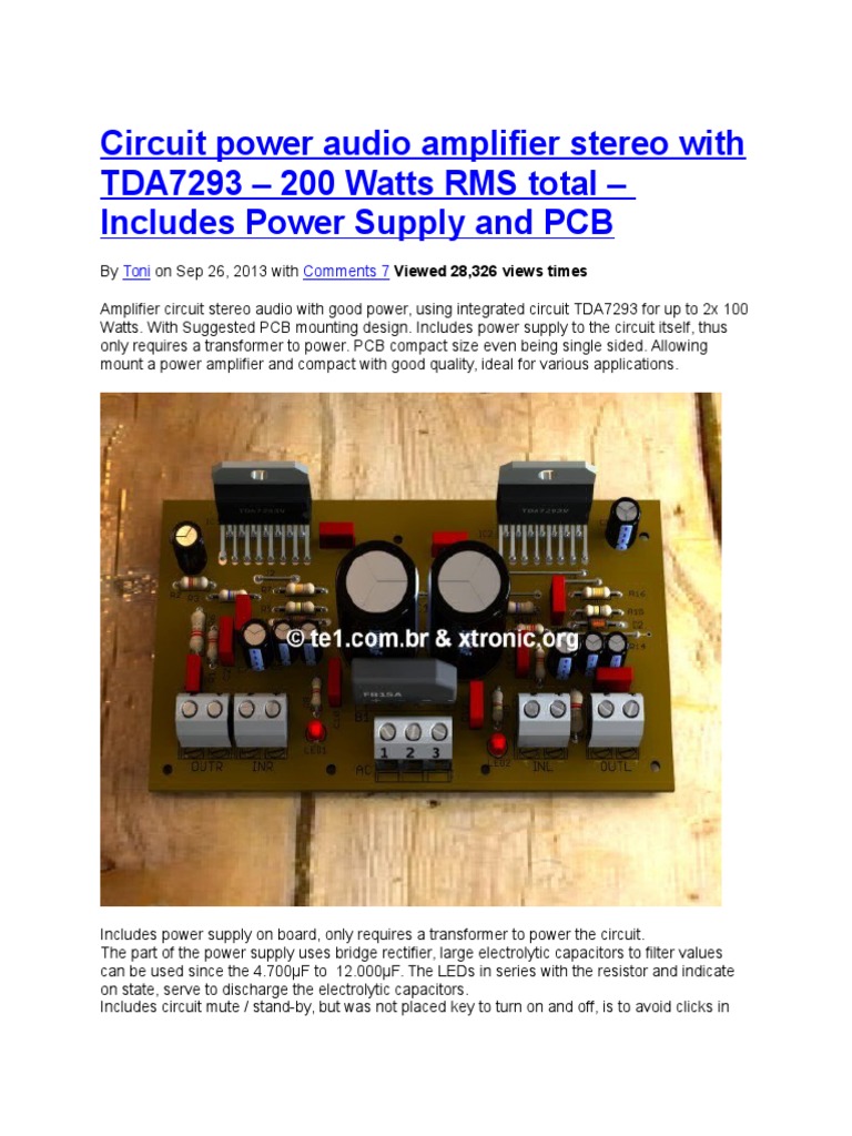 Circuit Power Audio Amplifier Stereo With TDA7293 | PDF | Amplifier ...