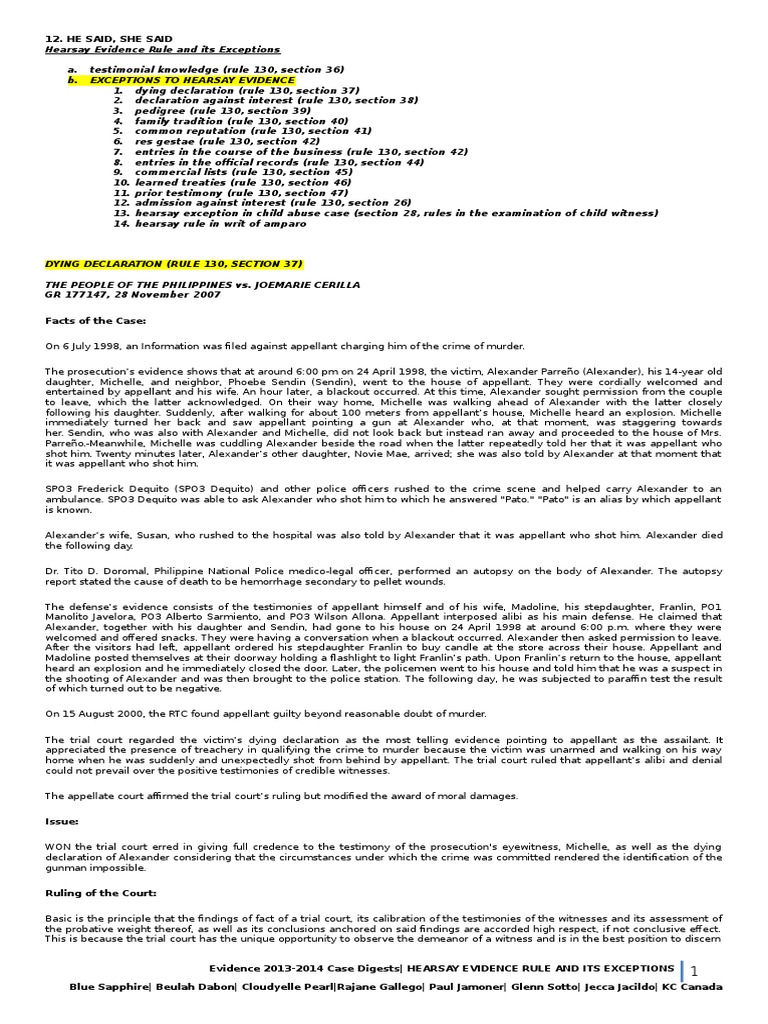 Hearsay Evidence and Its Exceptions | PDF | Hearsay | Witness