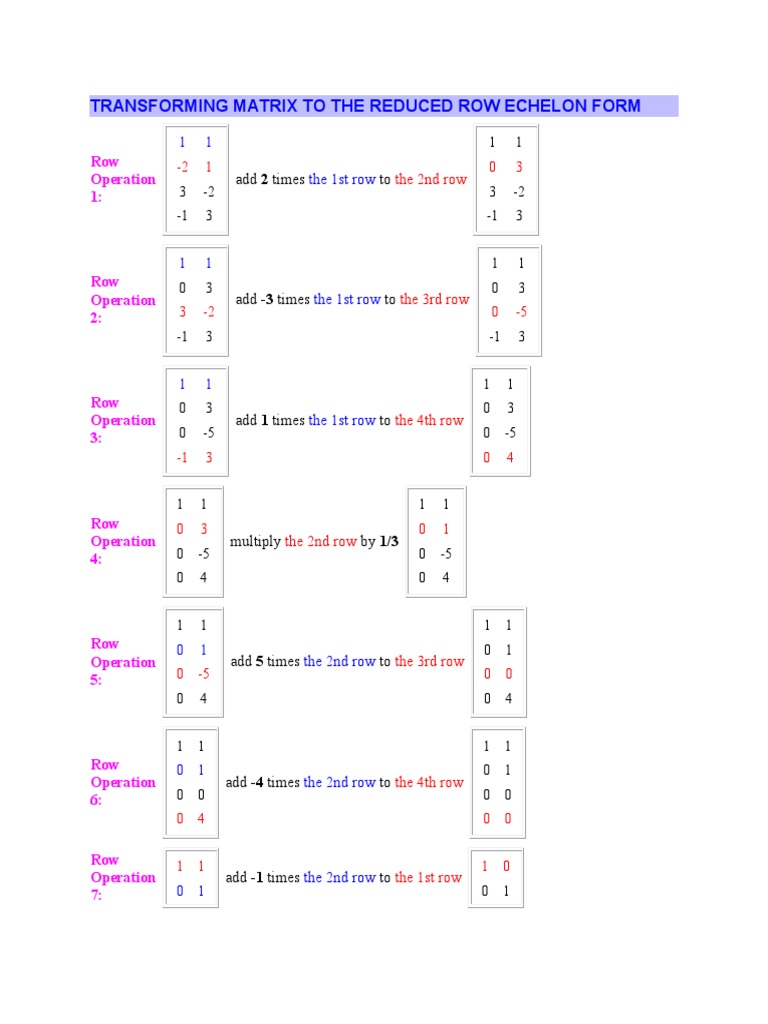Matrix to Reduced Row Echelon Form | PDF