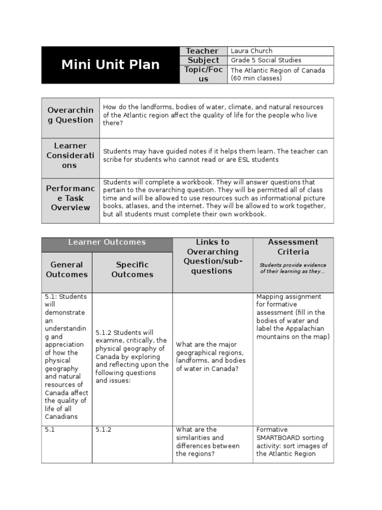 Mini Unit Plan Good | PDF | Educational Assessment | Geography