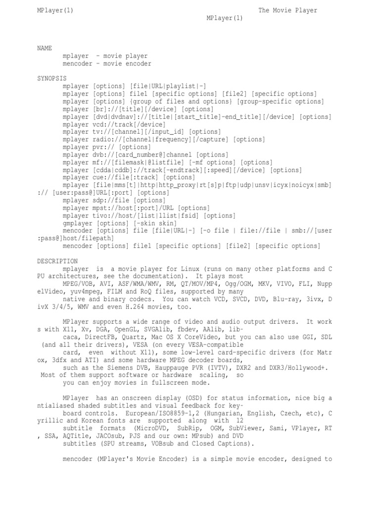 Mplayer | PDF | Command Line Interface | Streaming Media