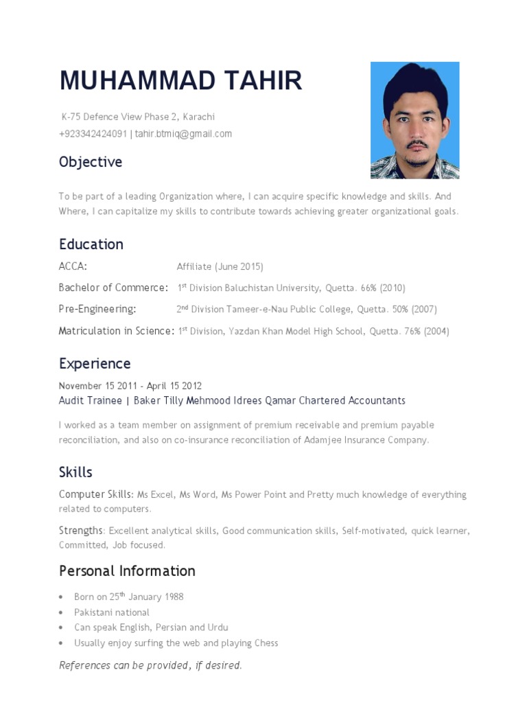 Muhammad Tahir - ACCA Graduate Resume | PDF