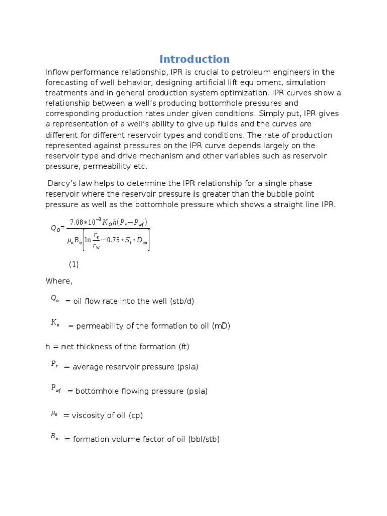 Inflow Performance Relationship in Oil Wells | PDF | Petroleum ...