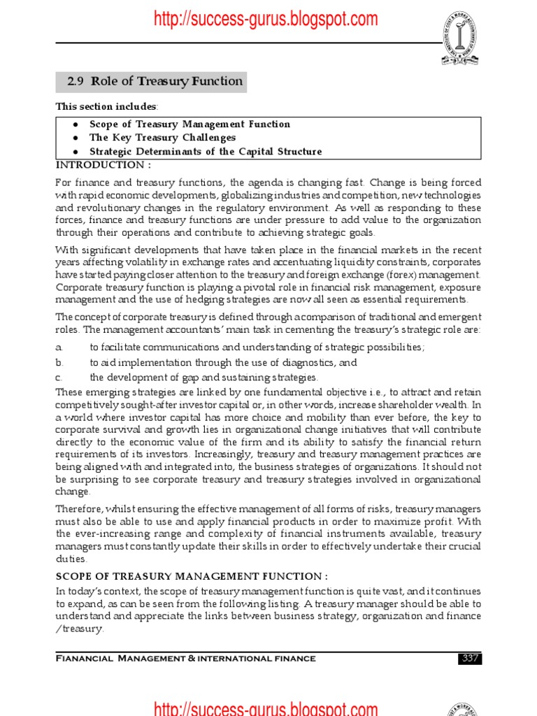 ICWAI Role of Treasury Function-Financial Management & International ...