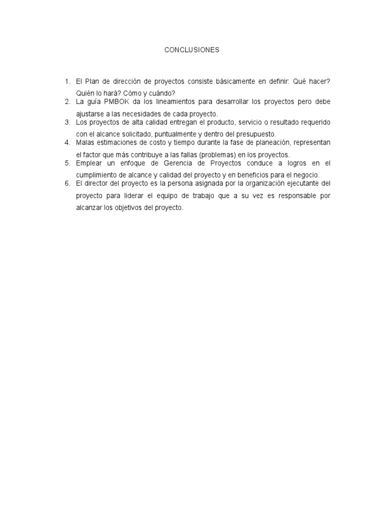 Conclusiones sobre Dirección de Proyectos | PDF
