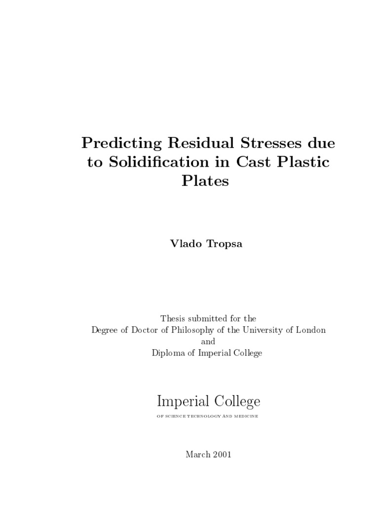 Predicting Residual Stresses Due To Solidification in Cast Plastic ...