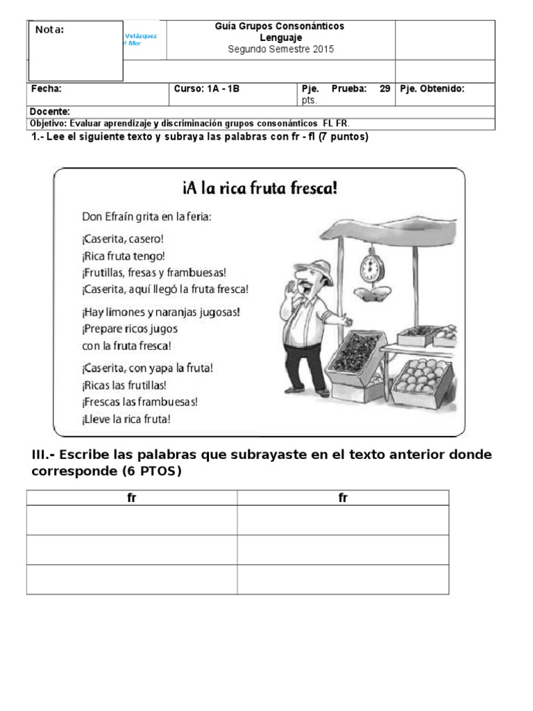 Actividades de Grupos Consonánticos fr y fl | PDF | Artes del Lenguaje ...