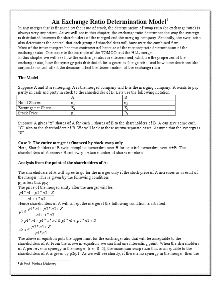 an-exchange-ratio-determination-model-pdf-mergers-and-acquisitions