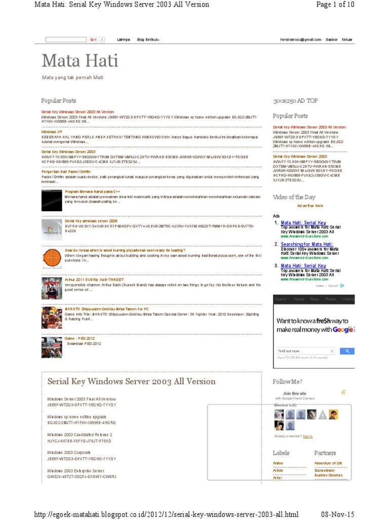 Serial Key Win 2003 | PDF | Windows Server 2003 | Microsoft Windows