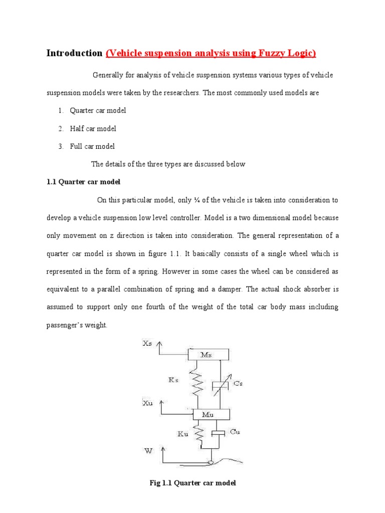 Half Car Vehicle Suspension System Using Fuzzy Logic Controller | PDF ...