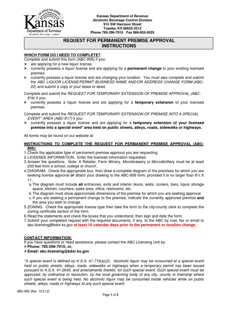 Request For Permanent Premise Approval Instructions | PDF | License ...