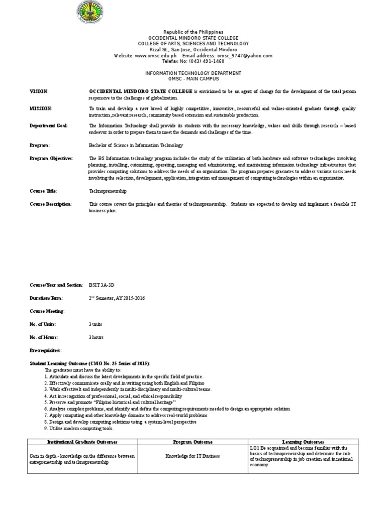 Technopreneurship Course Overview | PDF | Entrepreneurship | Strategic ...