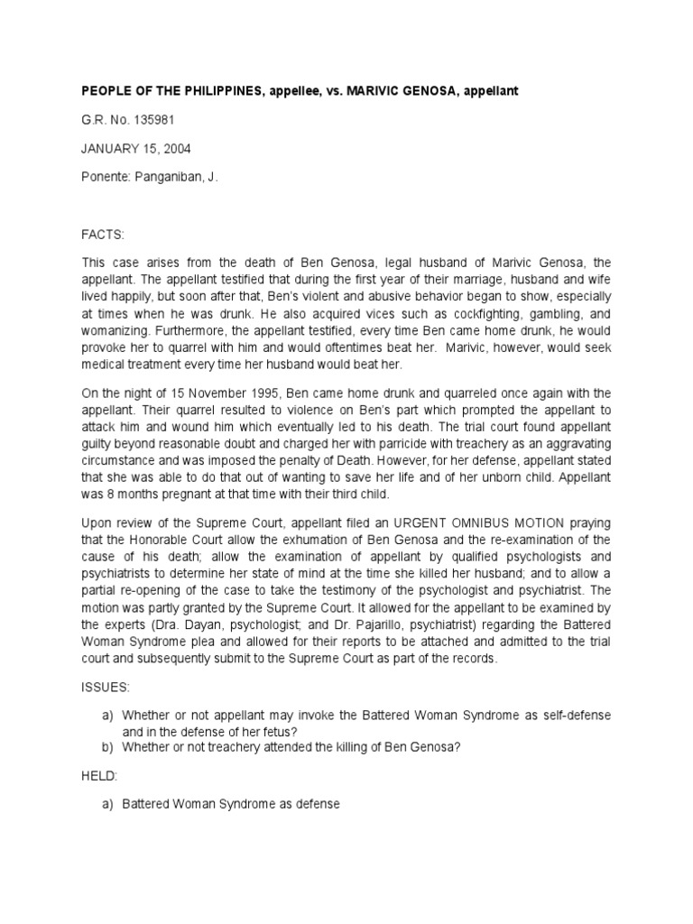 People Vs Genosa | PDF | Domestic Violence | Common Law