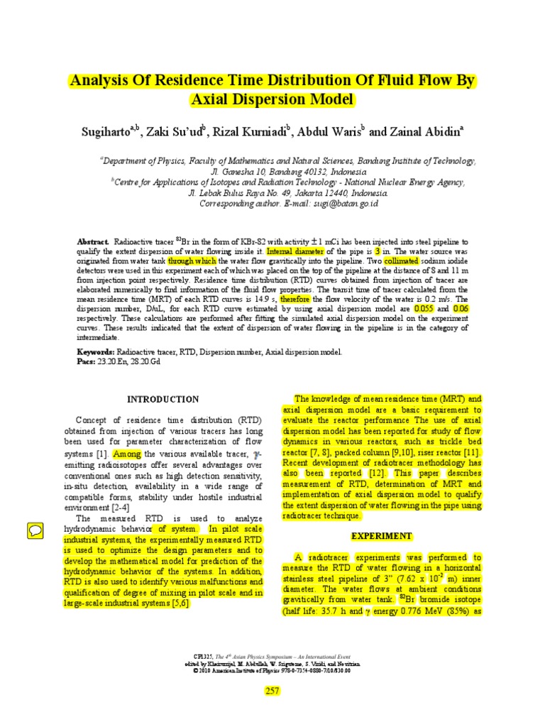 Analysis of Residence Time Distribution of Fluid Flow by Axial ...