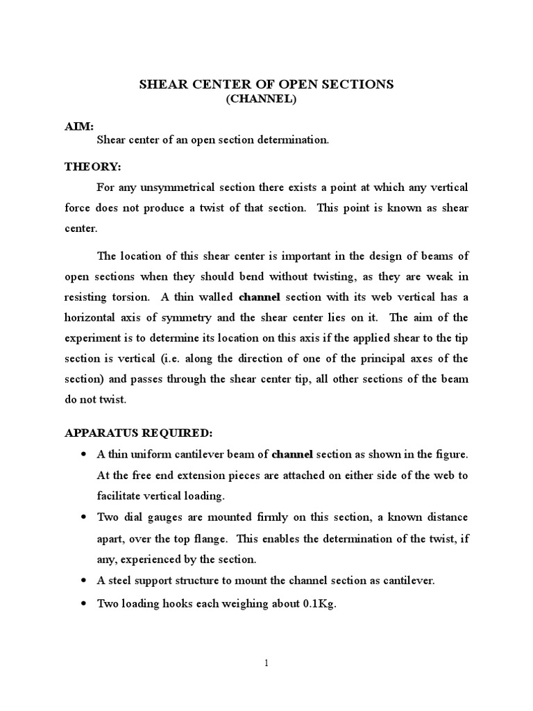 Shear Center of Open Sections (Channel) | PDF | Beam (Structure ...