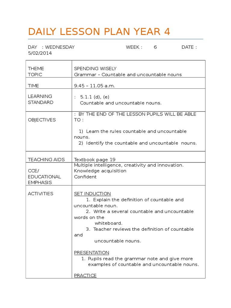 Daily Lesson Plan Year 4 | PDF