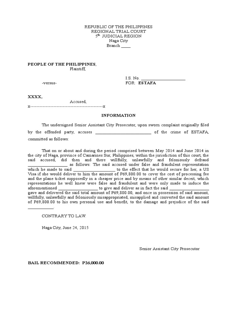 Estafa Case: Naga City Incident | PDF