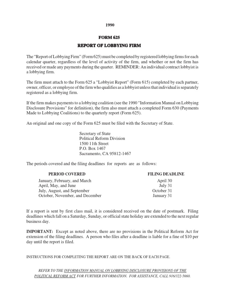 Period Covered Filing Deadline | PDF | Lobbying In The United States ...