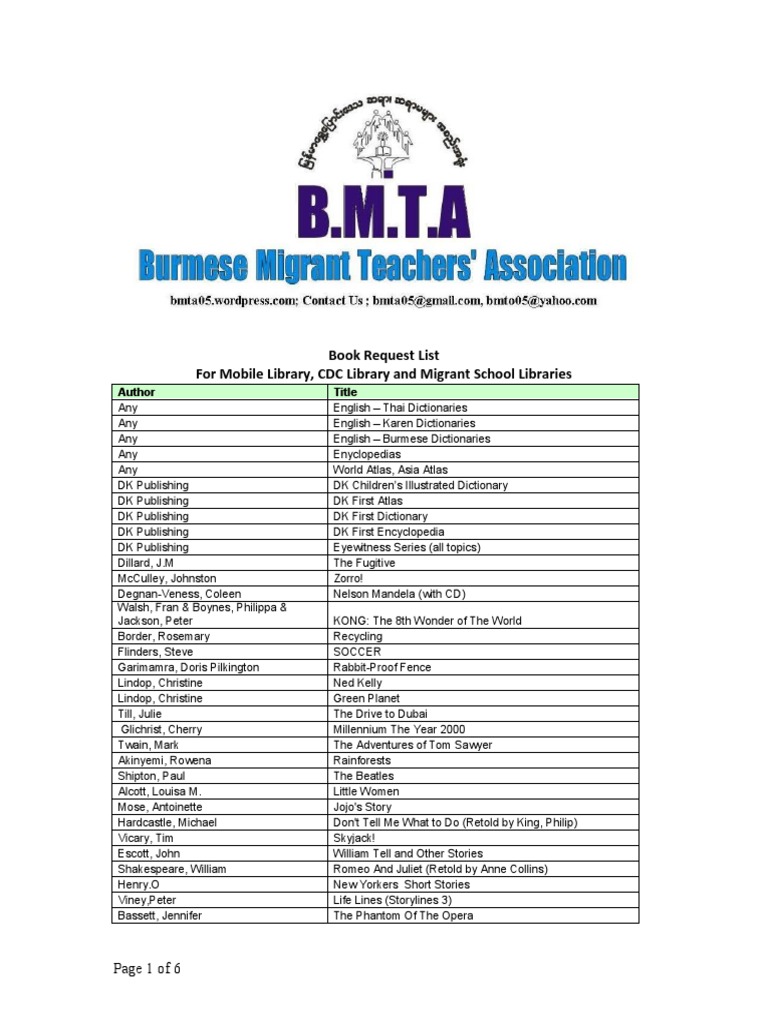 Book Request List From BMTA | Download Free PDF | Dr. Seuss