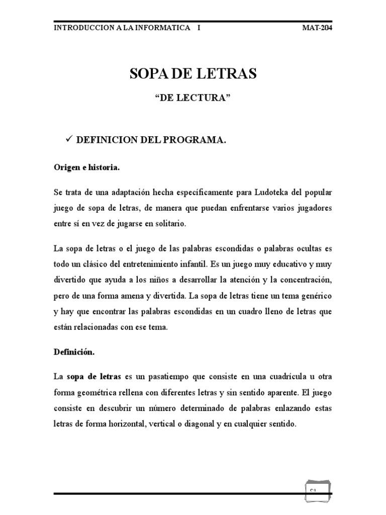 INFORME Sopa de Letras | PDF | Búsqueda de palabras | Matriz (Matemáticas)