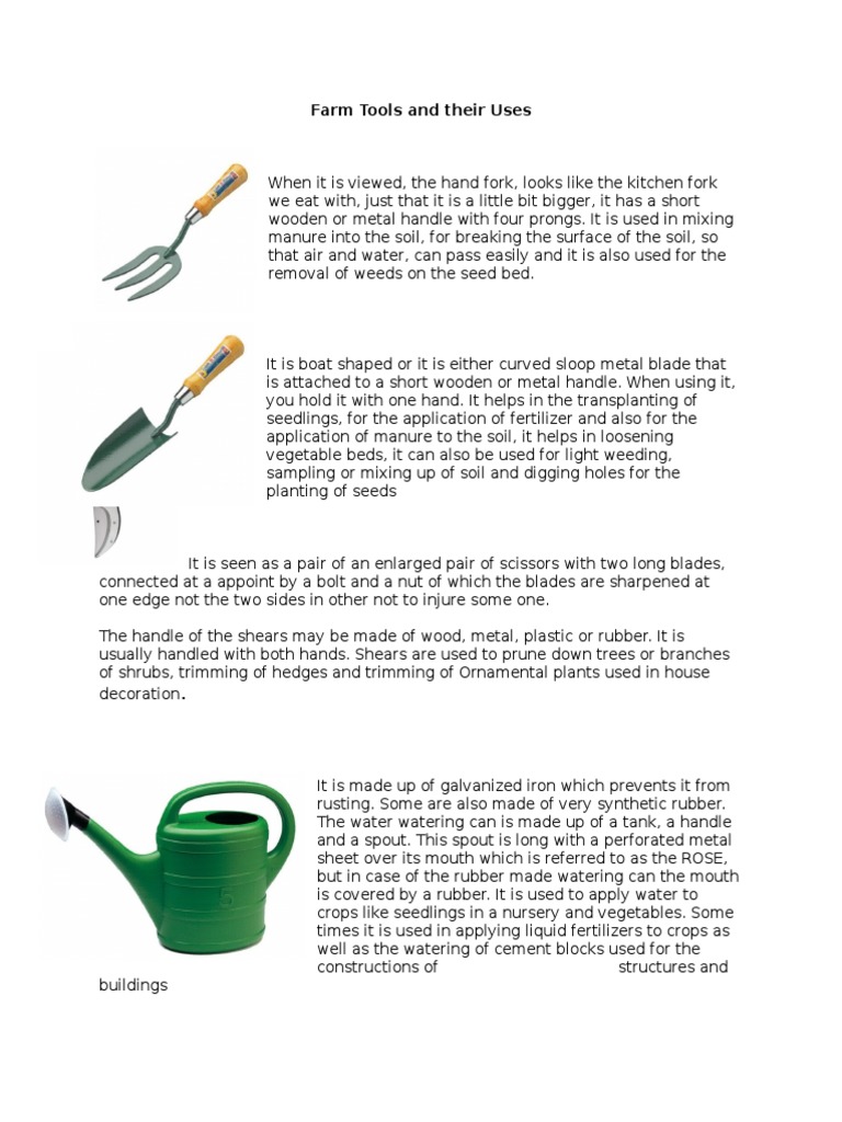 Farm Tools and Their Uses | PDF | Tractor | Scissors