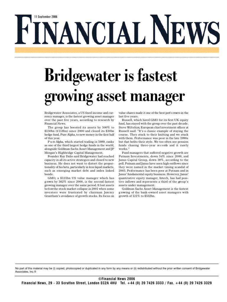 Bridgewater Is Fastest Growing Asset Manager | PDF | Securities ...