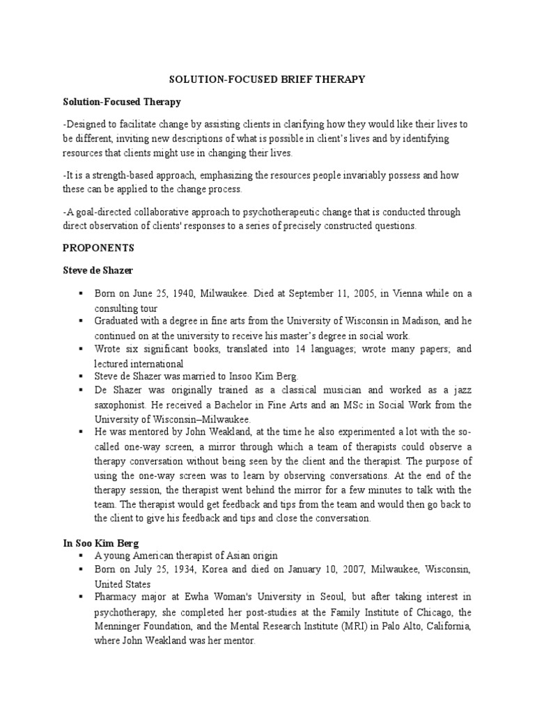 Solution Focused Brief Therapy | PDF | Solution Focused Brief Therapy ...