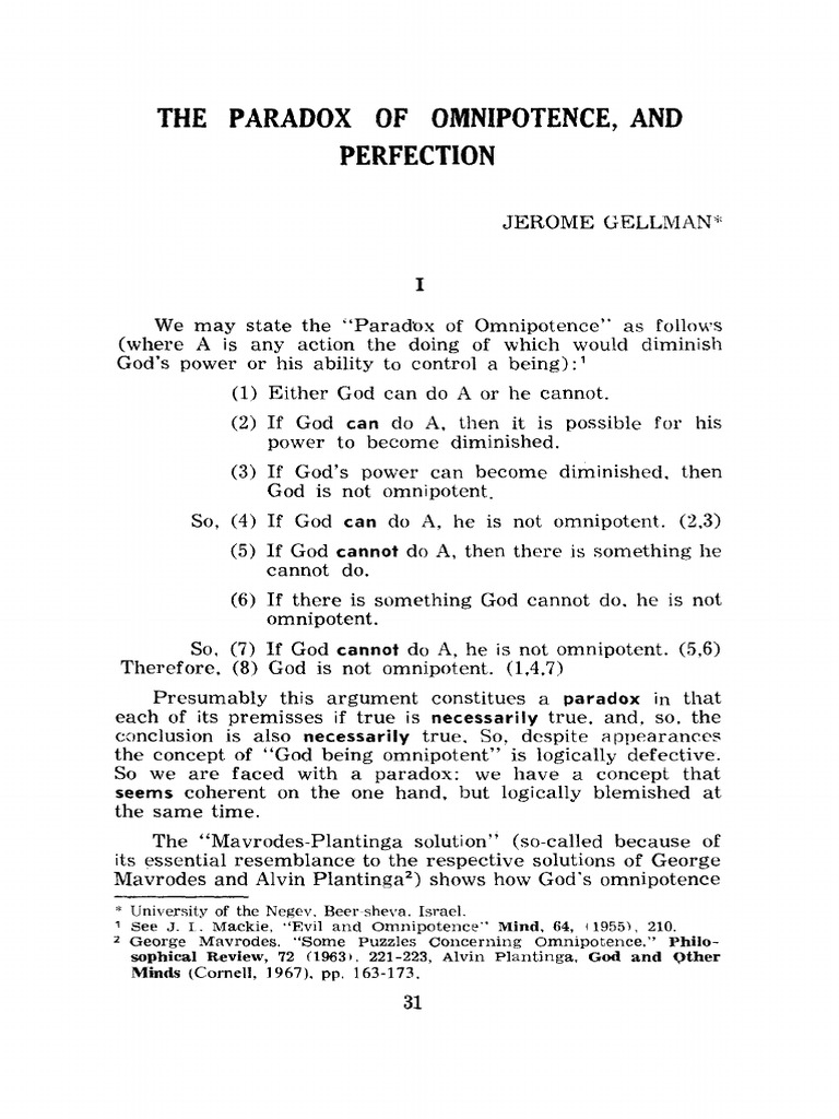 Paradox of Omnipotence and Perfection | PDF | Omnipotence | God