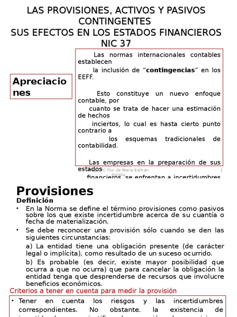 Nic 37 Provisiones | Contabilidad | Hoja de balance