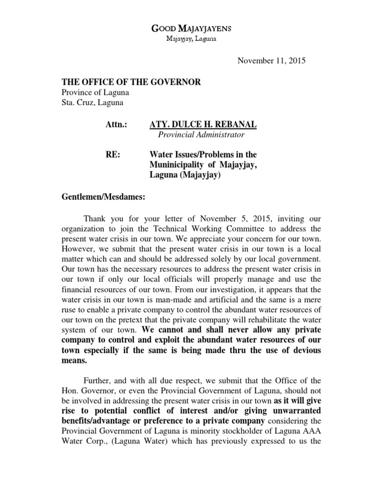 Letter To The Office of The Governor | PDF | Social Institutions ...