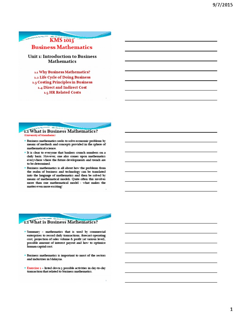 Unit 1 - Introduction To Business Mathematics | PDF | Historical Cost ...