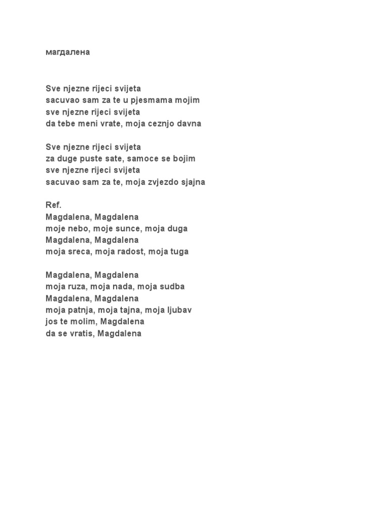 Magdalena Oliver Dragojevic Tekst Pesme | PDF