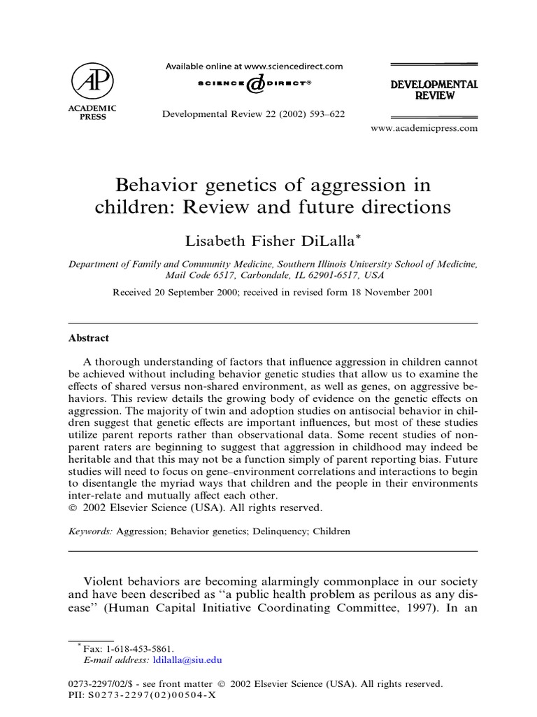 Behavior Genetics of Aggression in Children | PDF | Juvenile ...